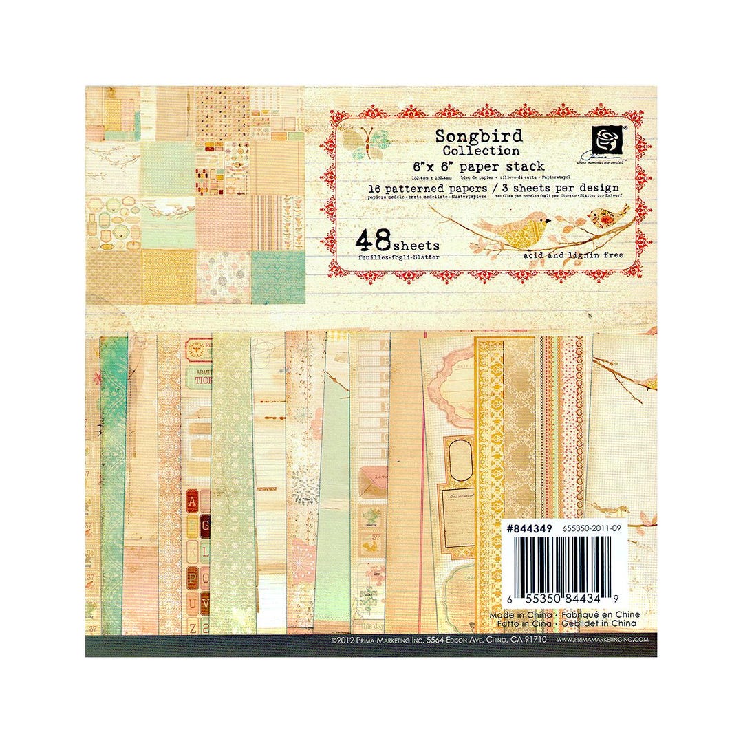 Prima, Songbird Collection, Paper Stack, Paper Pad 6", Cardstock Pad ...