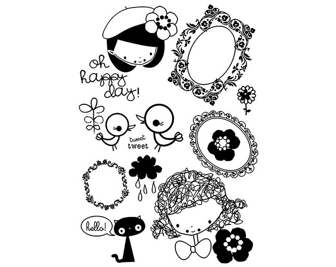 Prima, Ruby Violet Yuki, Cling Rubber Stamps, Oh Happy Day!, Girl ...