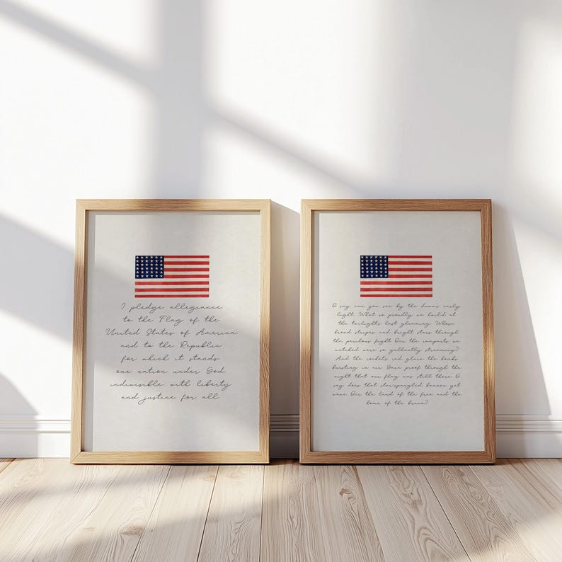 American Flag Printable Wall Art Bundle Set of 2, Pledge of Allegiance ...