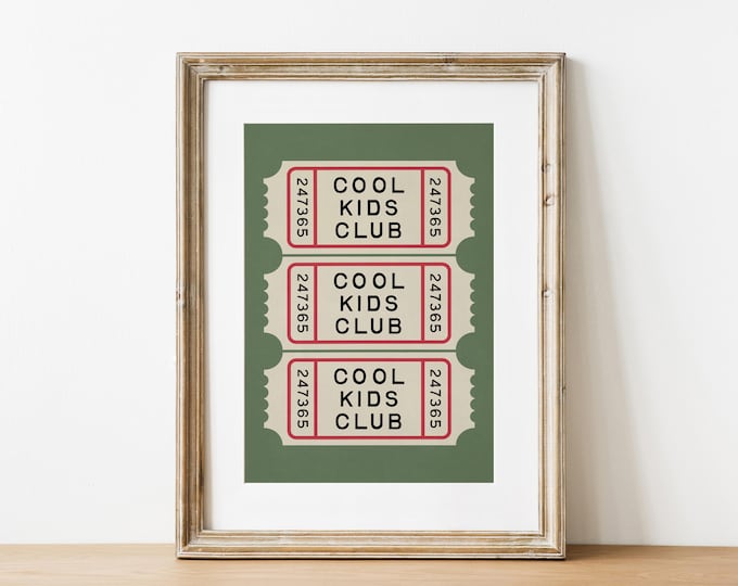 Cool Kids Club Ticket Stub | Digital Print - Fun Printable Poster, Kids ...