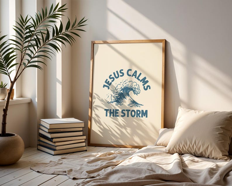 Jesus Calms the Storm Wall Art, Trendy Christian Print, Coastal Cowboy ...