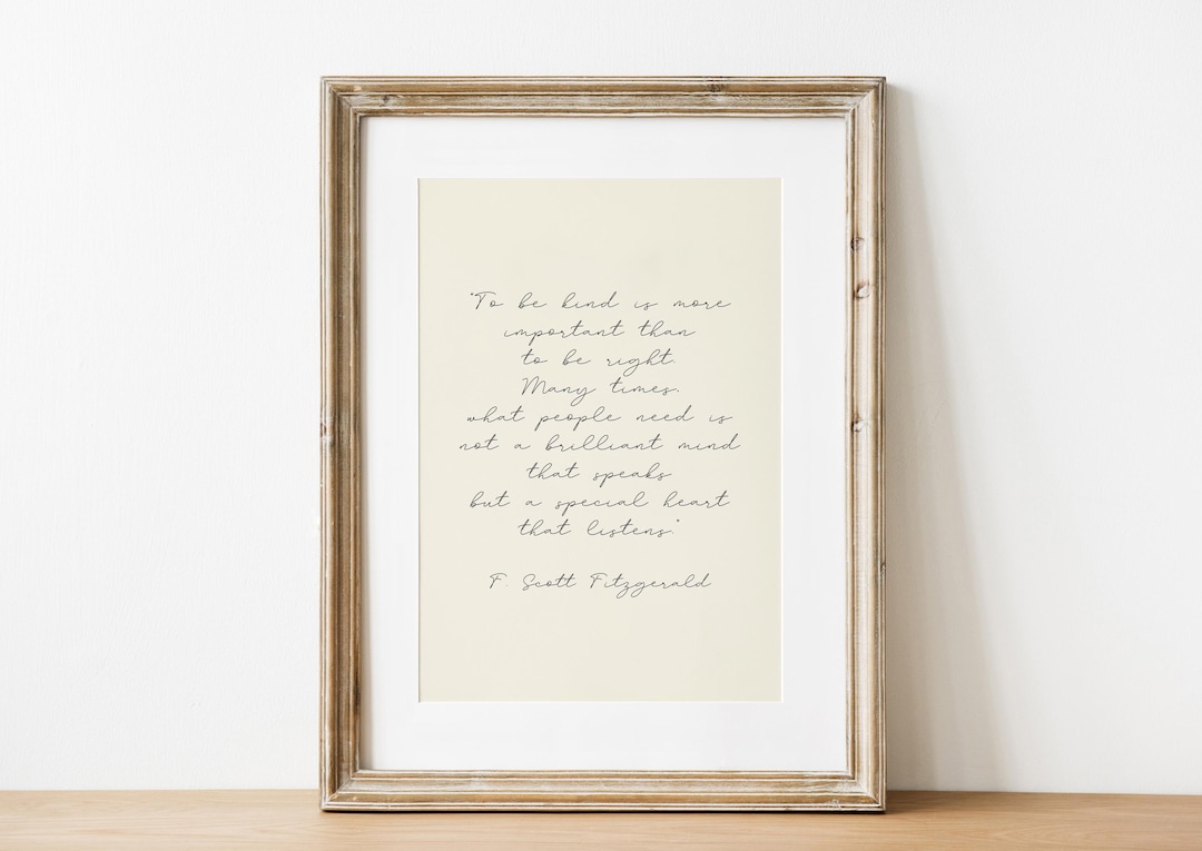 To Be Kind Printable Christian Wall Art, F Scott Fitzgerald Quote ...