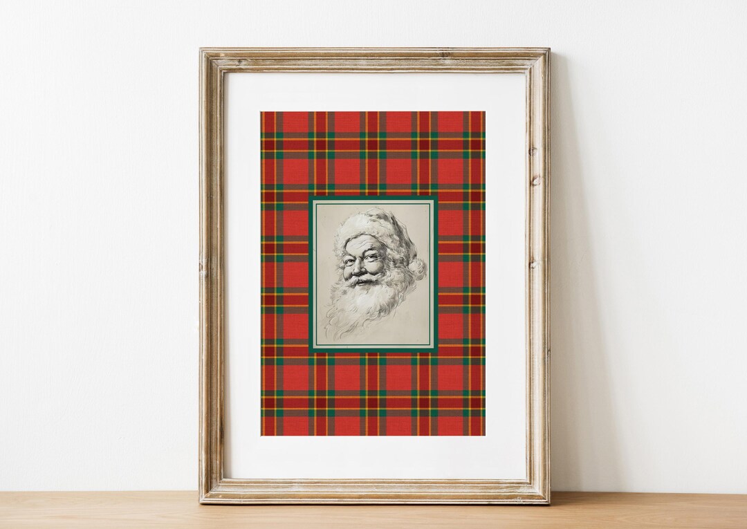 Christmas Santa Tartan Plaid Printable Wall Art Vintage Holiday Print ...