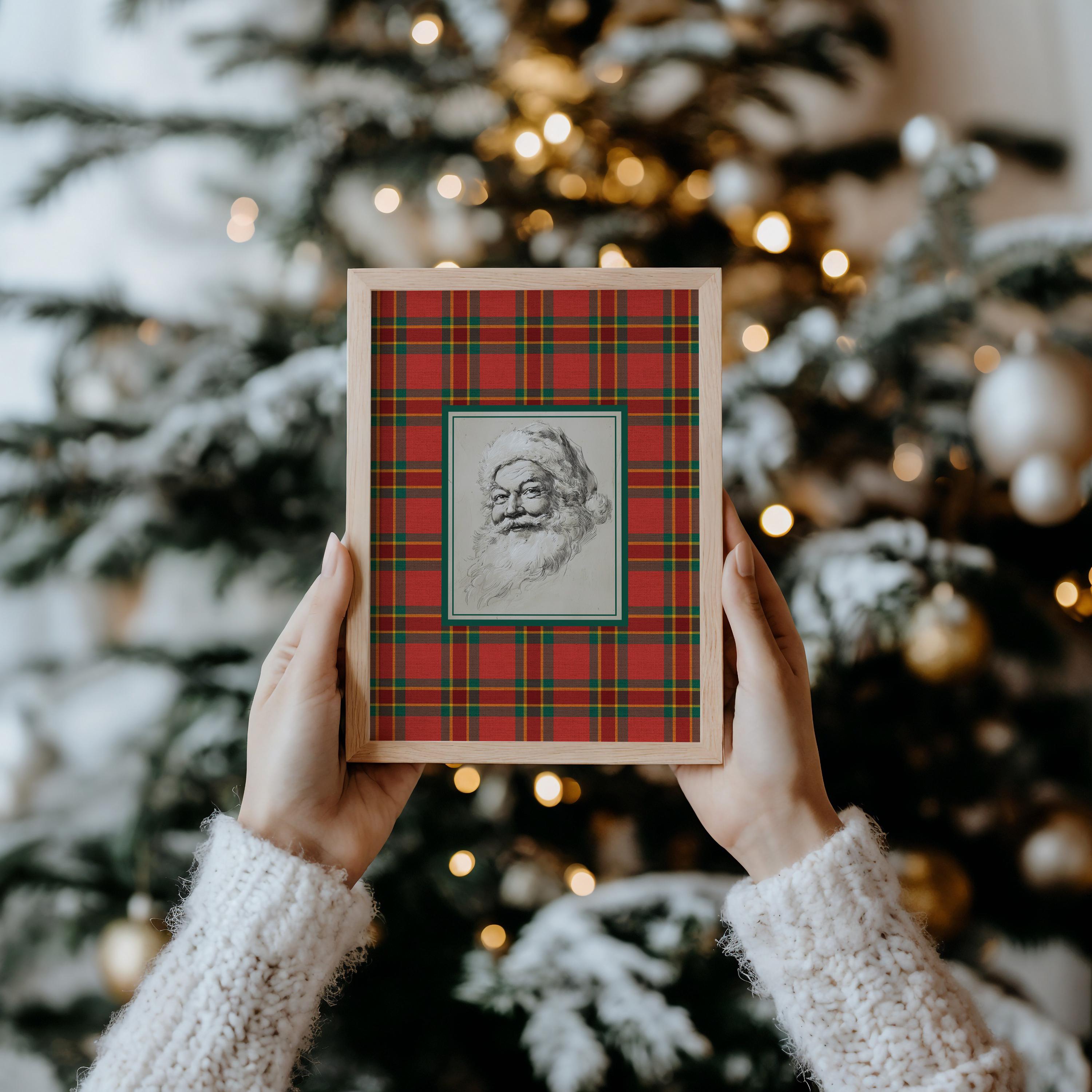 Christmas Santa Tartan Plaid Printable Wall Art Vintage Holiday Print ...