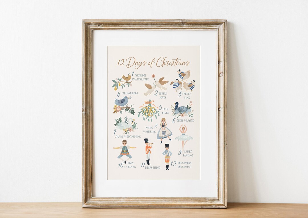 12 Days of Christmas Printable Wall Art, Cottagecore Christmas Song ...