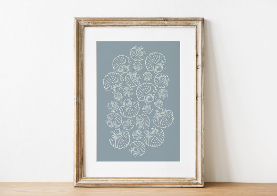 Blue Seashell Printable Wall Art, Hawaiian Poster, Coastal ...