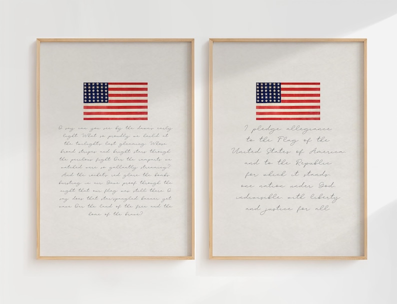 American Flag Printable Wall Art Bundle Set of 2, Pledge of Allegiance ...