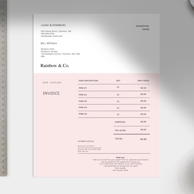 Canva Invoice Template - Editable Receipt for Etsy Sellers and Small ...