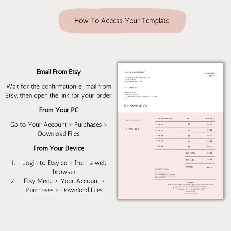 Canva Invoice Template - Editable Receipt for Etsy Sellers and Small ...