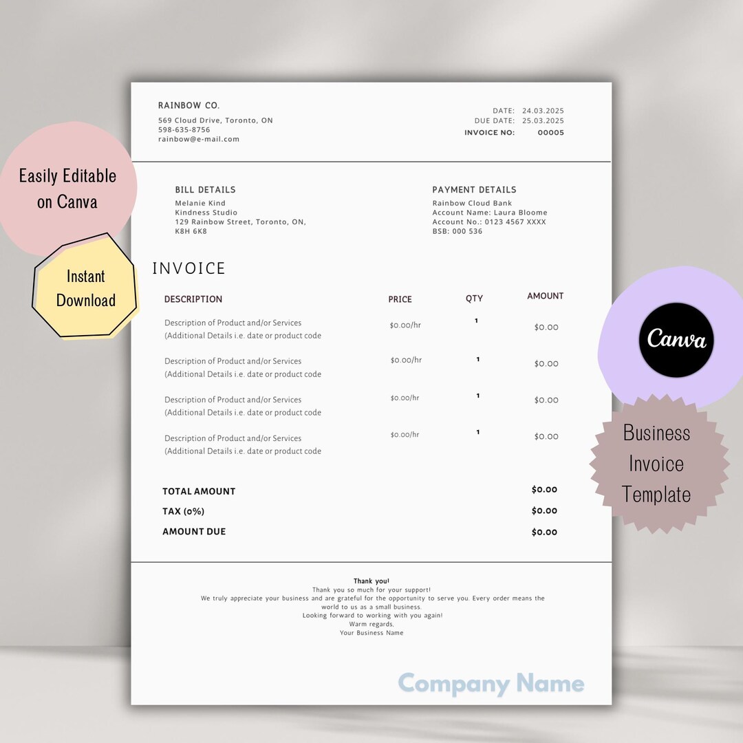 Small Business Invoice Template Canva - Editable Receipt for Etsy ...