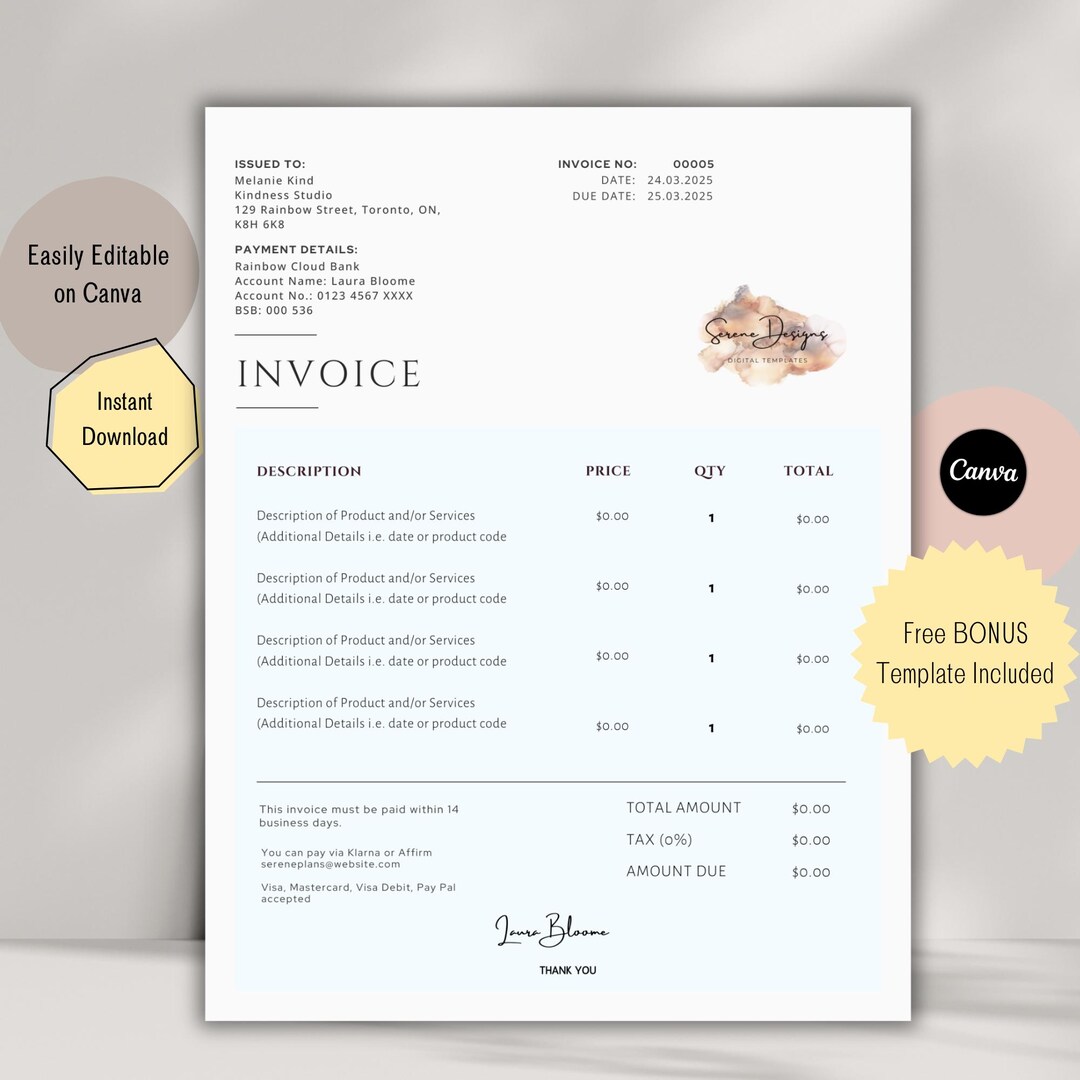Etsy Seller Invoice Template for Canva - Customizable Receipt for ...