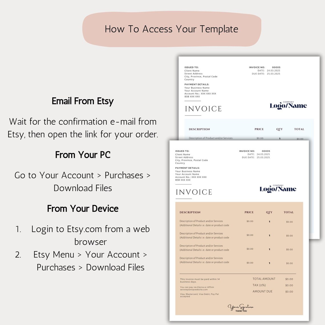 Etsy Seller Invoice Template for Canva - Customizable Receipt for ...