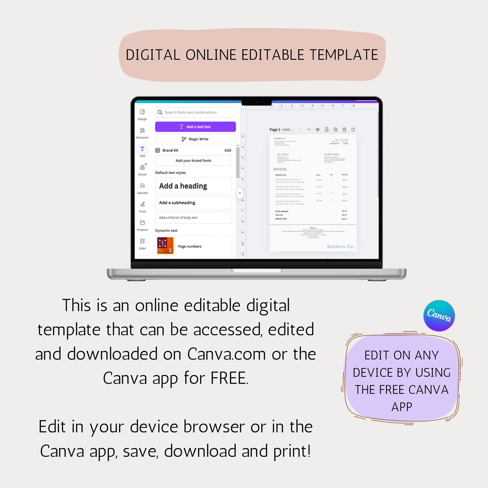 Small Business Invoice Template Canva - Editable Receipt for Etsy ...