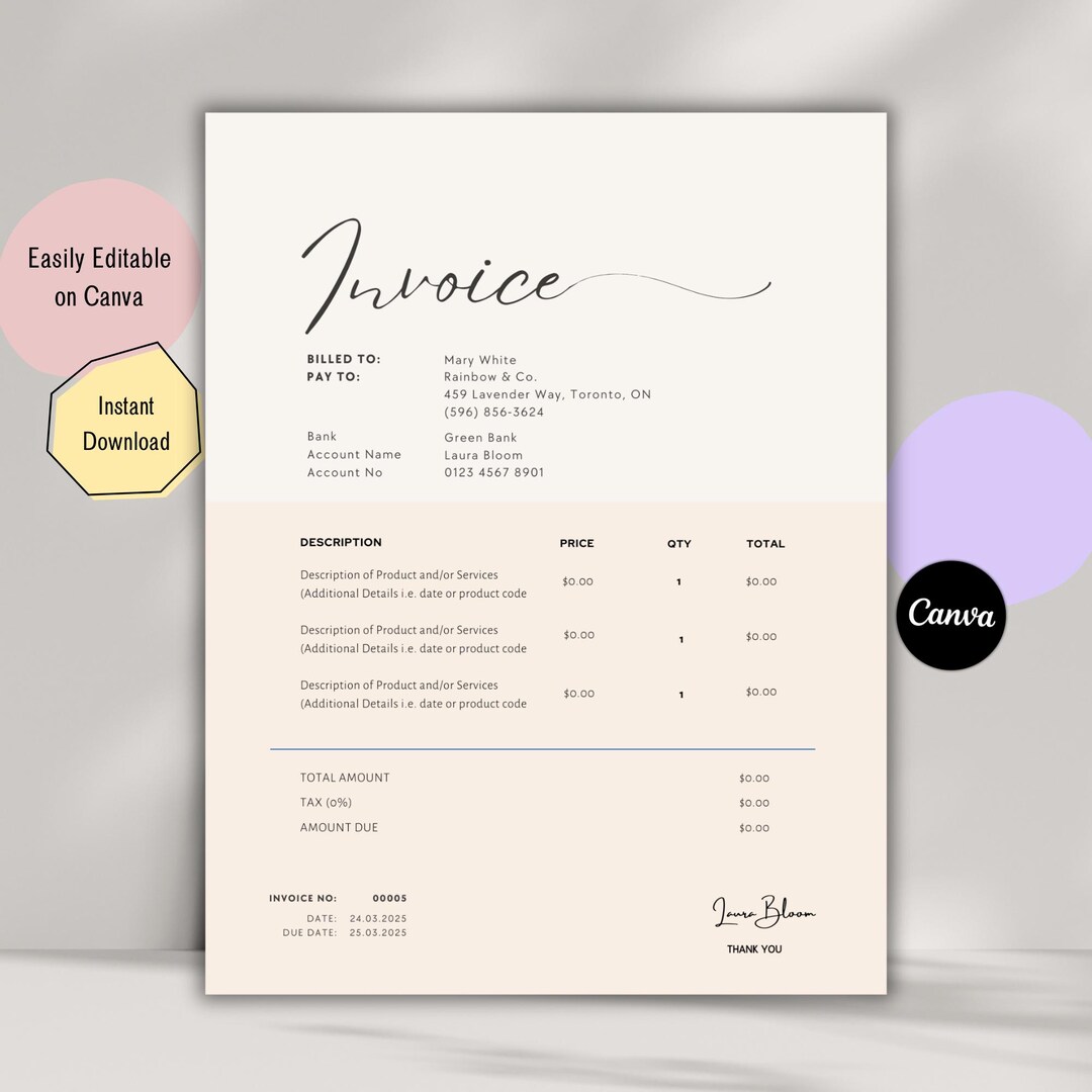 Editable Canva Invoice Template - Printable Receipt for Etsy Sellers ...