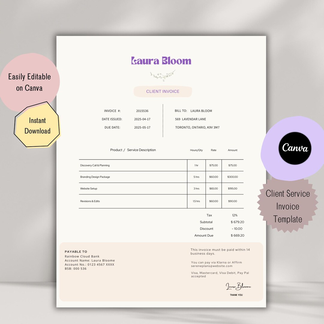 Editable Canva Invoice Template - Printable Receipt for Etsy Sellers ...