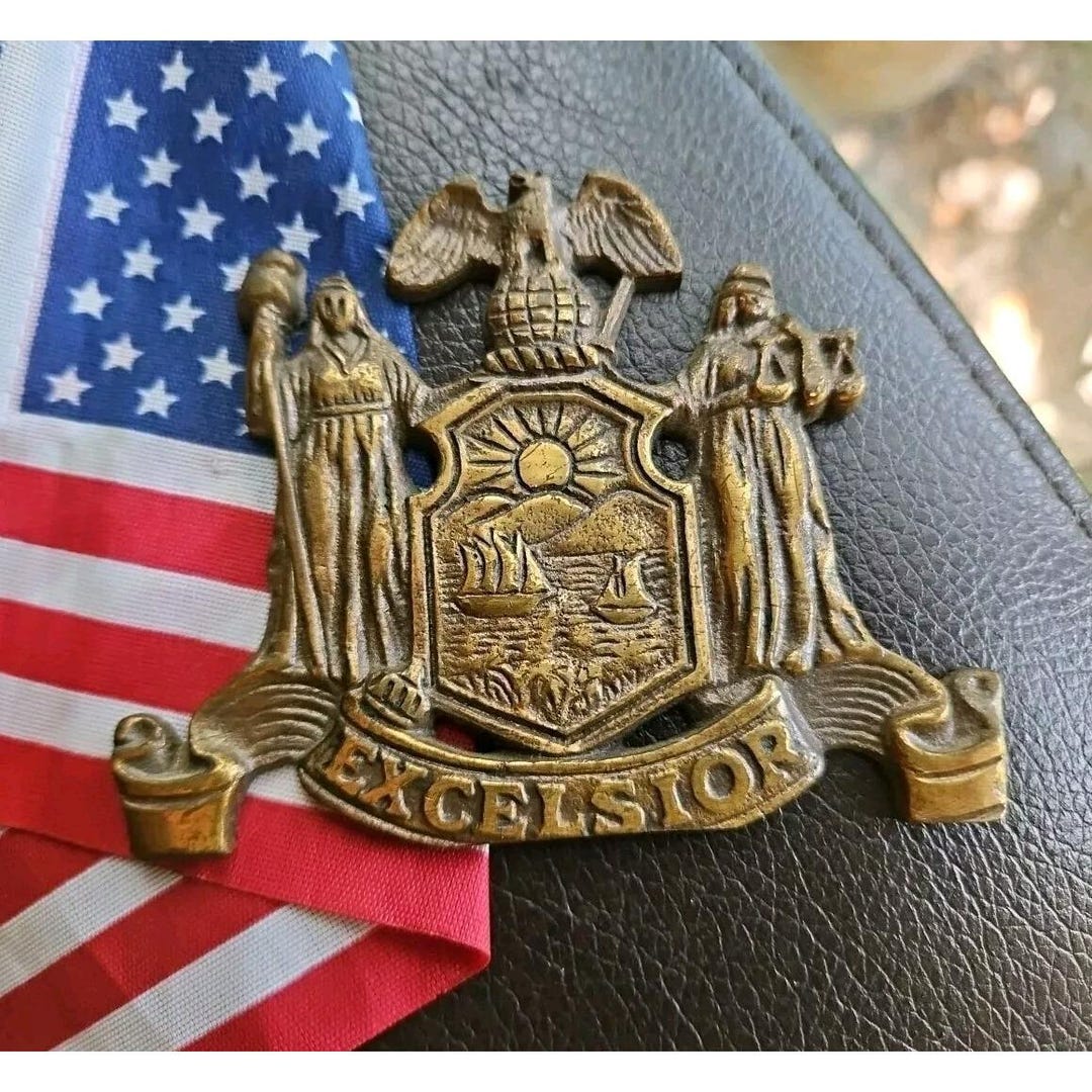 Vintage New York State EXCELSIOR POLICE Brigade Bronze Plaque Sign 3x4 ...