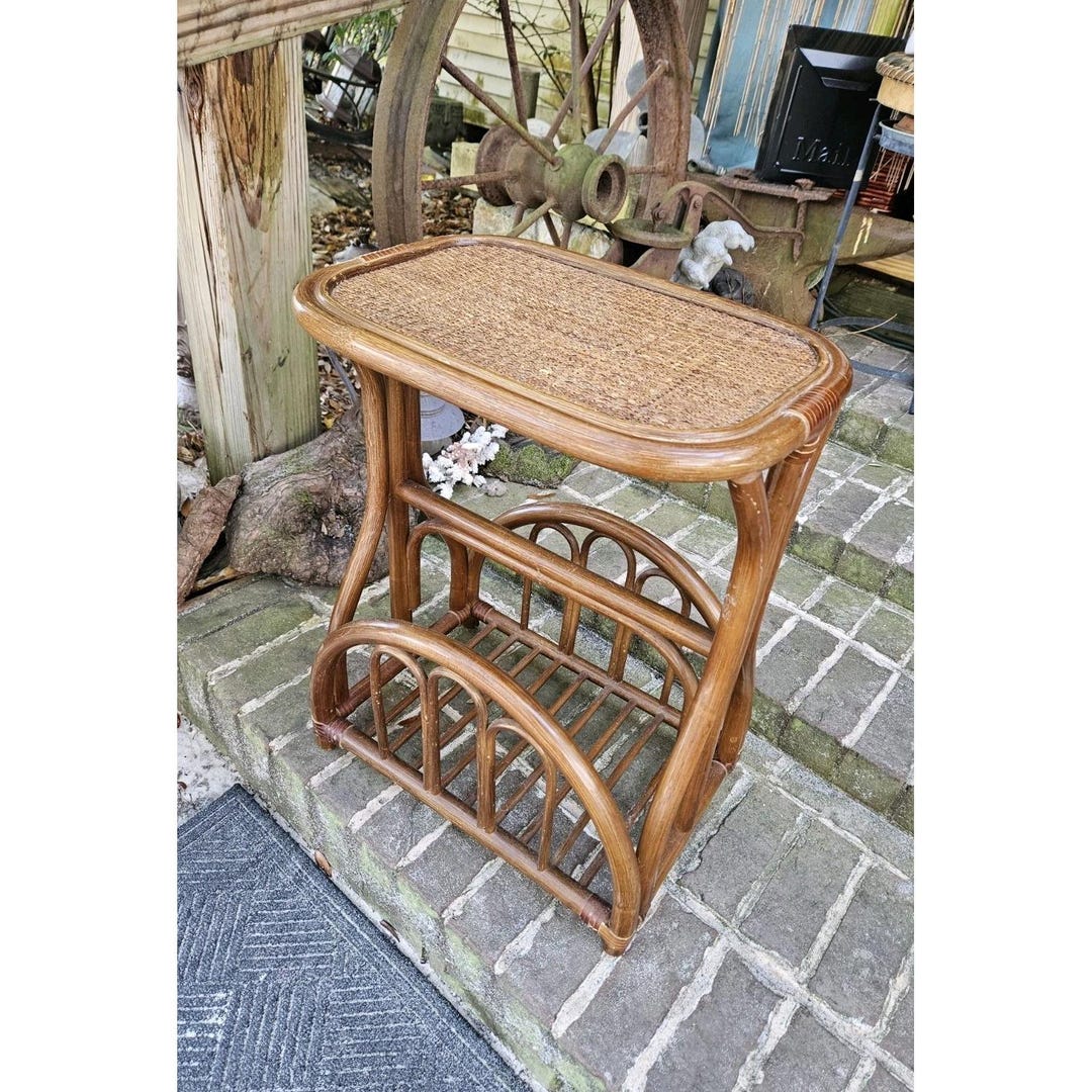 Wicker Rattan Side End Table Magazine Stand Bamboo Wood Boho Plant ...
