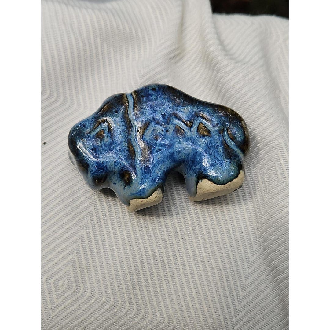 Miniature POTTERY BUFFALO BISON Figurine Indian Fetish 1.75"x 2.5 ...