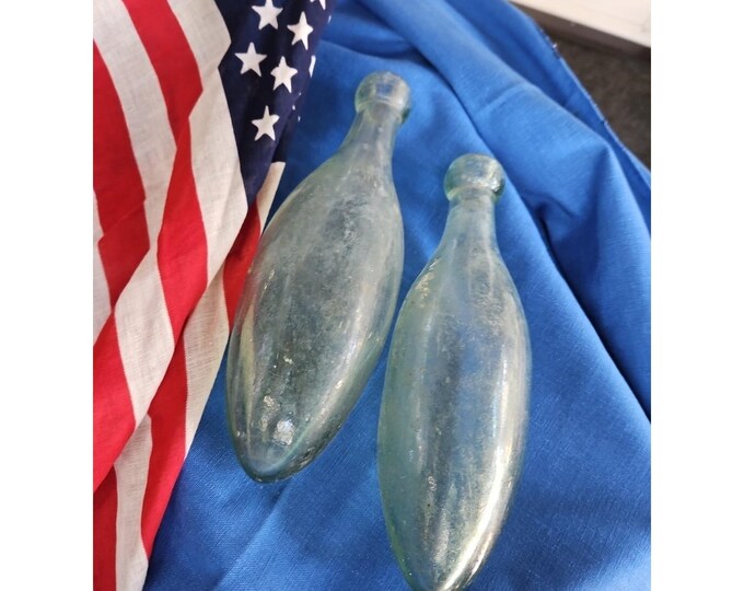 2 Antique Blob Top Torpedo Glass Bottle Round Bottom 9" Hamilton Bottle ...
