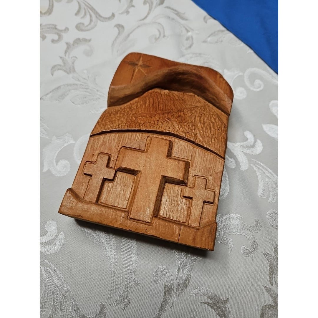 Primitive Wood Carved Triple Cross Christian Jesus Tramp Art Sculpture ...