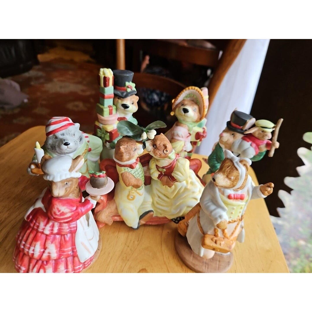 Enesco Christmas Carol Animals Figurines OTTER Bear BADGER Rabbit Jane ...