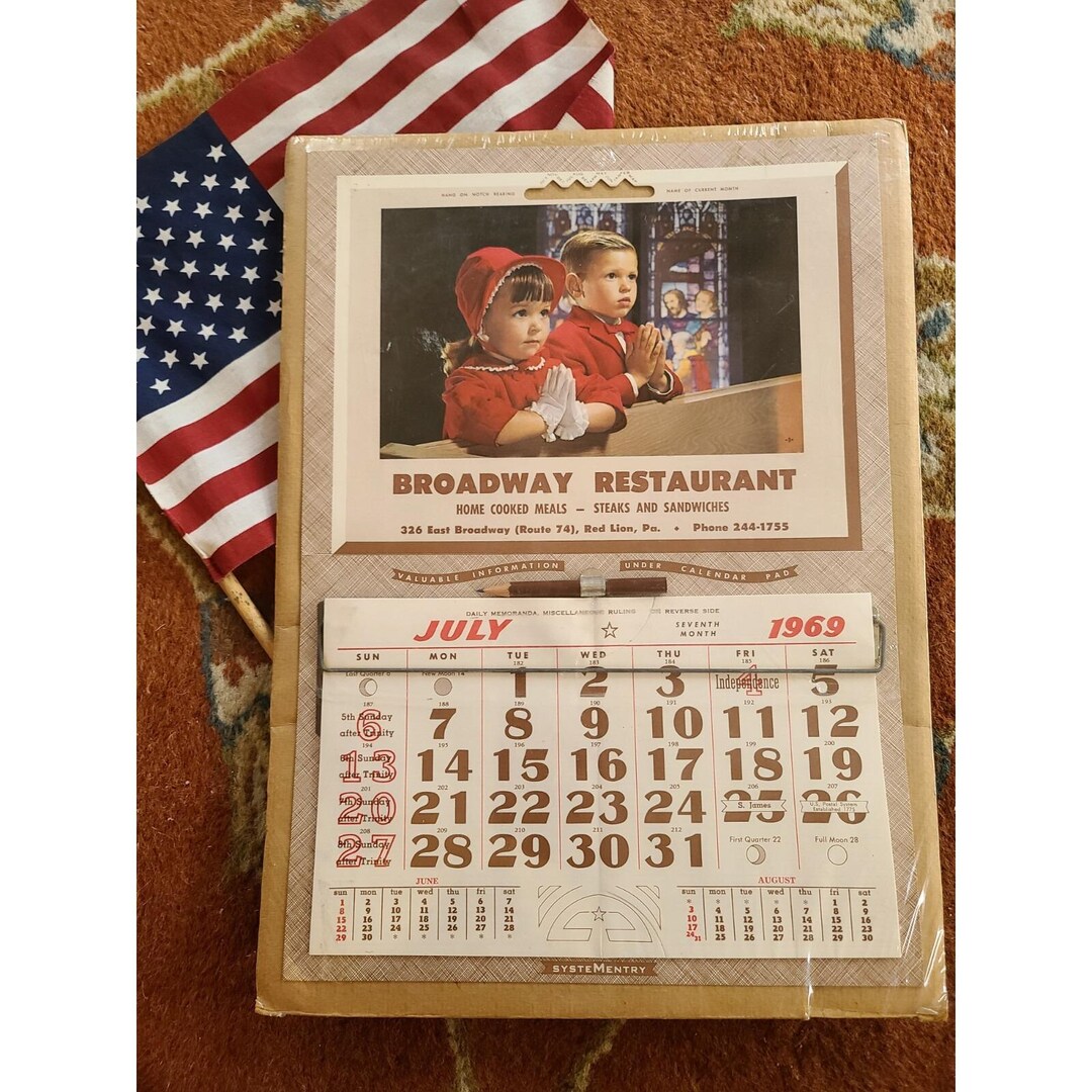 VTG 1969 BROADWAY RESTAURANT Advertising Calendar Red Lion, Pa ...
