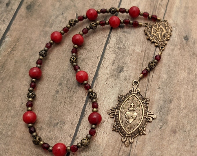 Surrender Novena Chaplet - Catholic Rosary Beads - Antique Bronze - Red ...