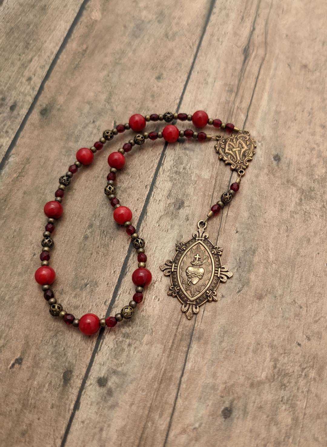 Surrender Novena Chaplet - Catholic Rosary Beads - Antique Bronze - Red ...