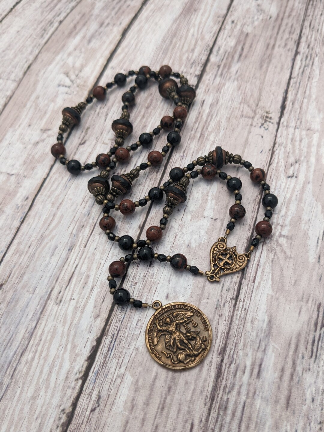 St. Michael the Archangel Chaplet Catholic Rosary Beads Antique Bronze Confirmation - Etsy