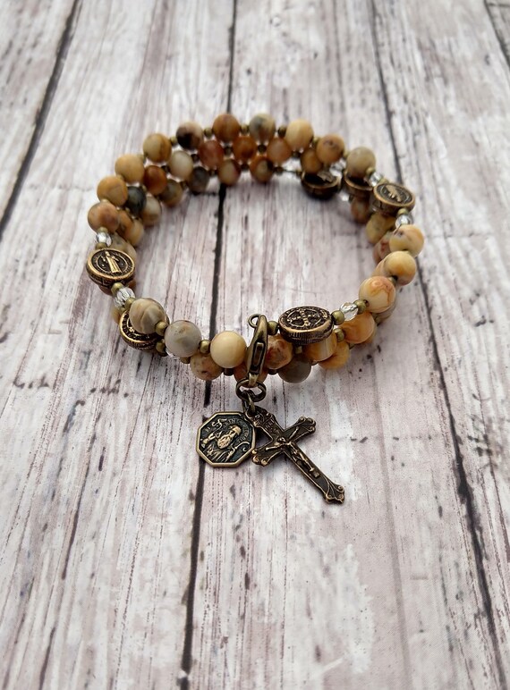 St. Benedict Catholic Rosary Wrap Bracelet in Gemstone & - Etsy