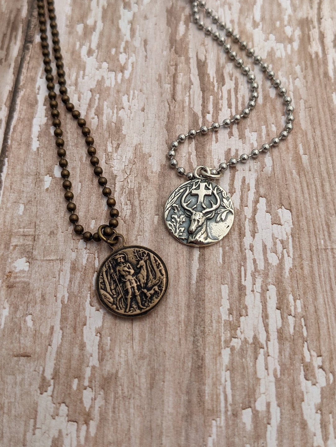 St. Hubert Catholic Medal Necklace - Patron Saint of Hunters - Antique ...