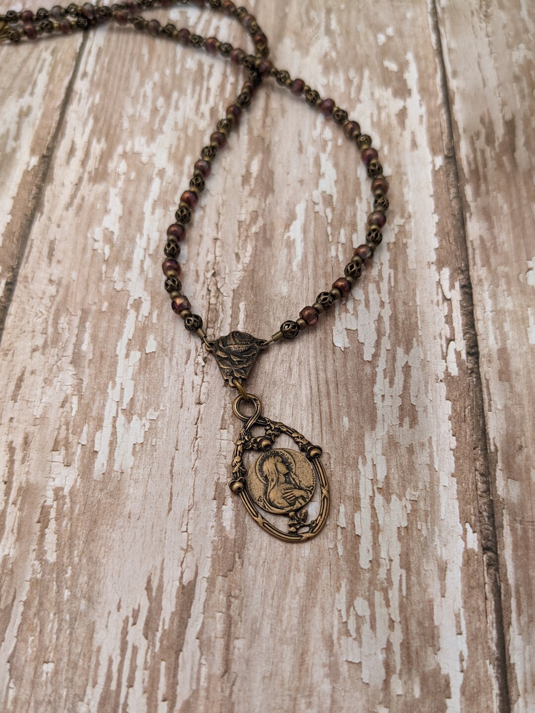 Marian Rosary Necklace Roses Catholic Medal Scapular - Etsy