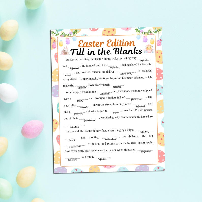 Easter Fill in the Blanks Game Printable for Kids & Adults Funny Family ...