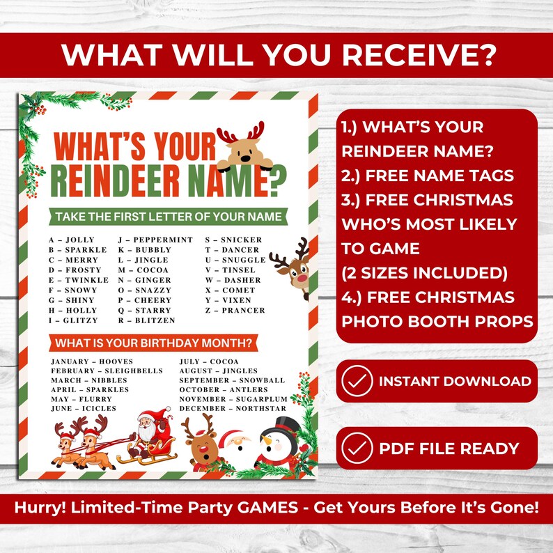 What’s Your Reindeer Name Game Printable for Kids, Adults & Families ...