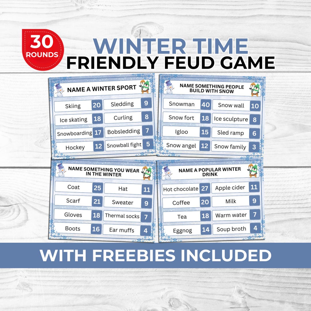 Printable Winter Friendly Feud Game for Families, Kids & Adults Fun ...
