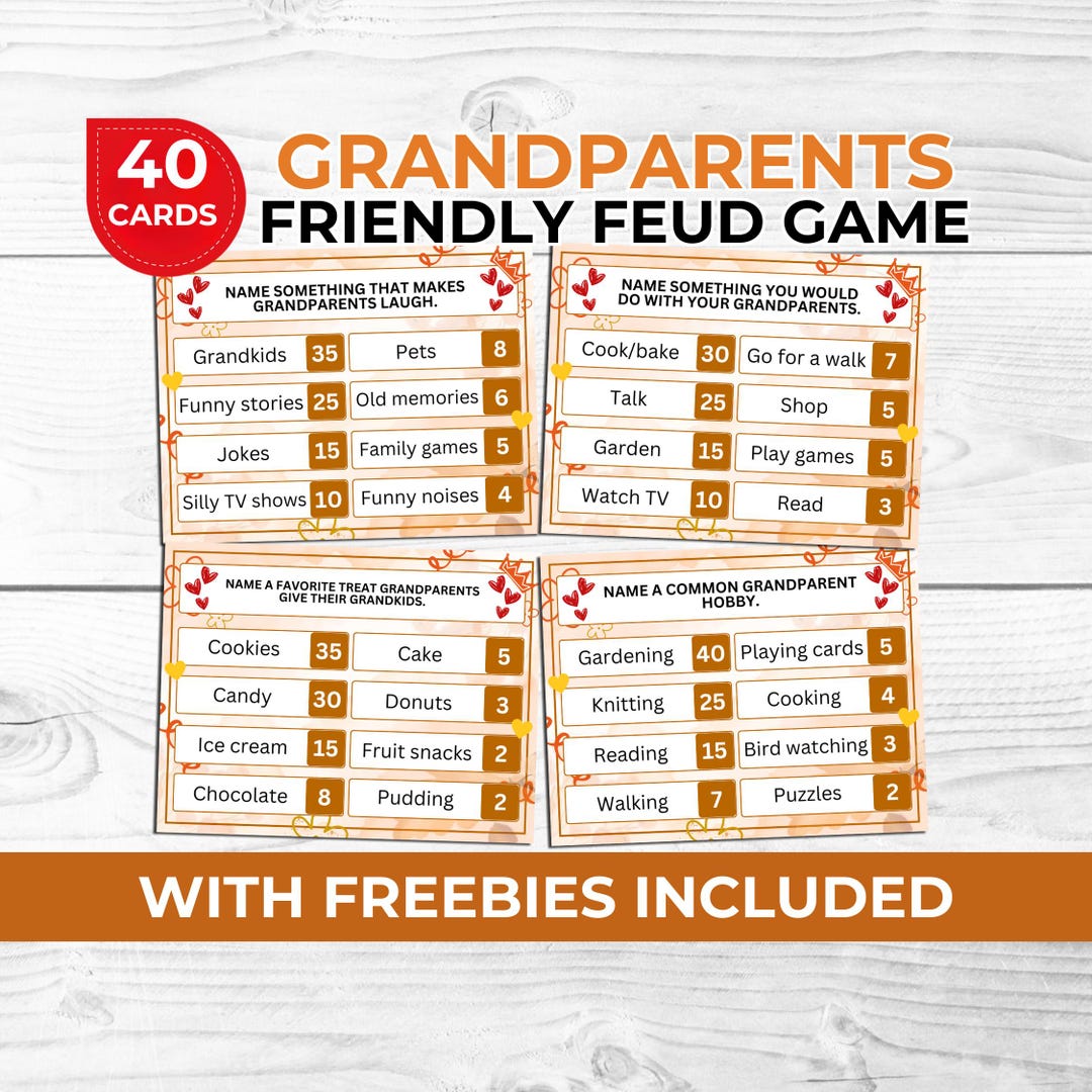 Grandparents Friendly Feud Game for Family Gatherings, Grandparents Day ...