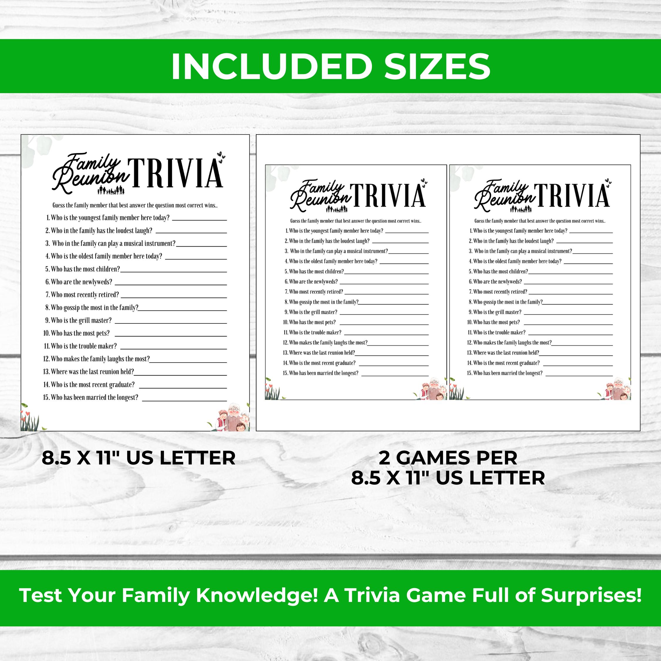Family Reunion Trivia Game – Fun Family Gathering Activity, Free Family ...