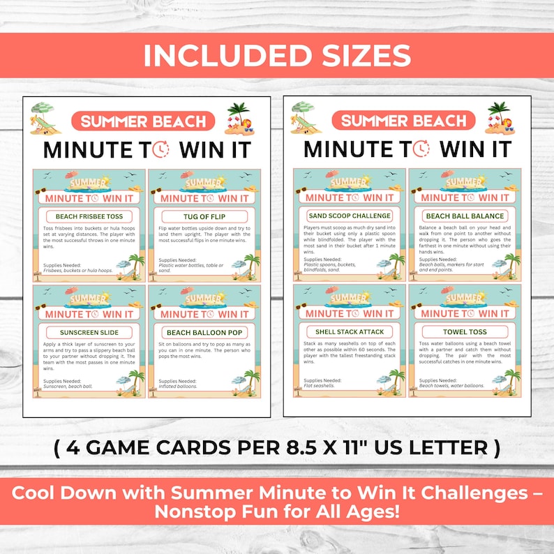 Summertime Minute to Win It Games for Kids & Adults, Free Summer Bingo ...