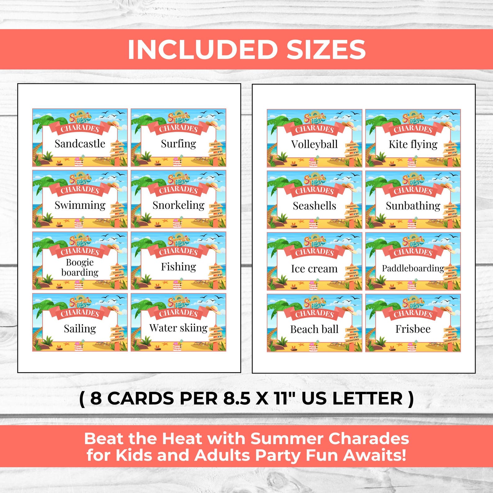 Summer Charades Game for All Ages With Free Beach Word Search ...