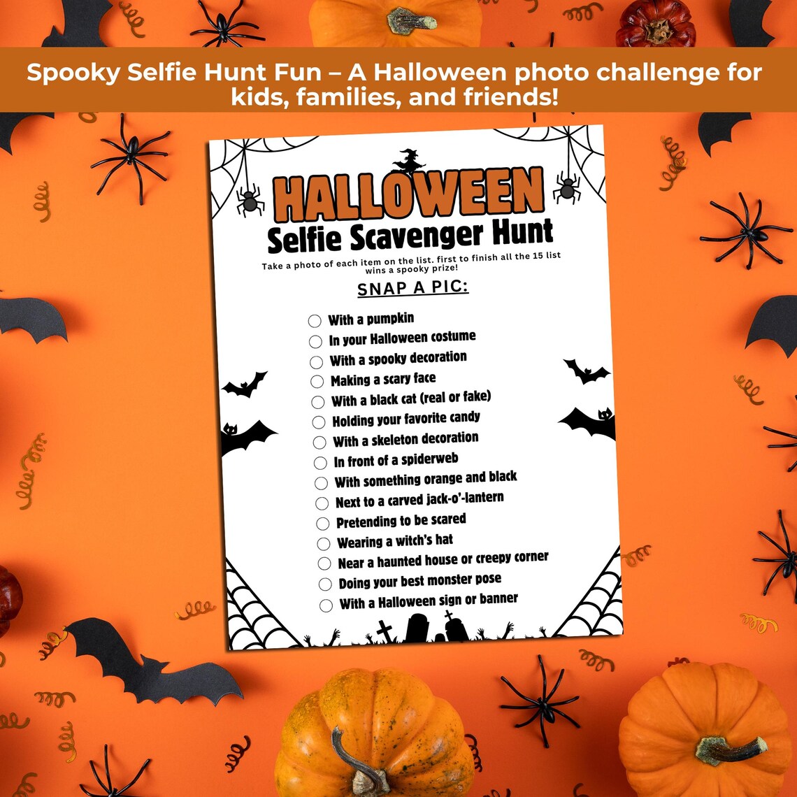 Halloween Selfie Scavenger Hunt Game for Kids, Teens, & Family | Party ...