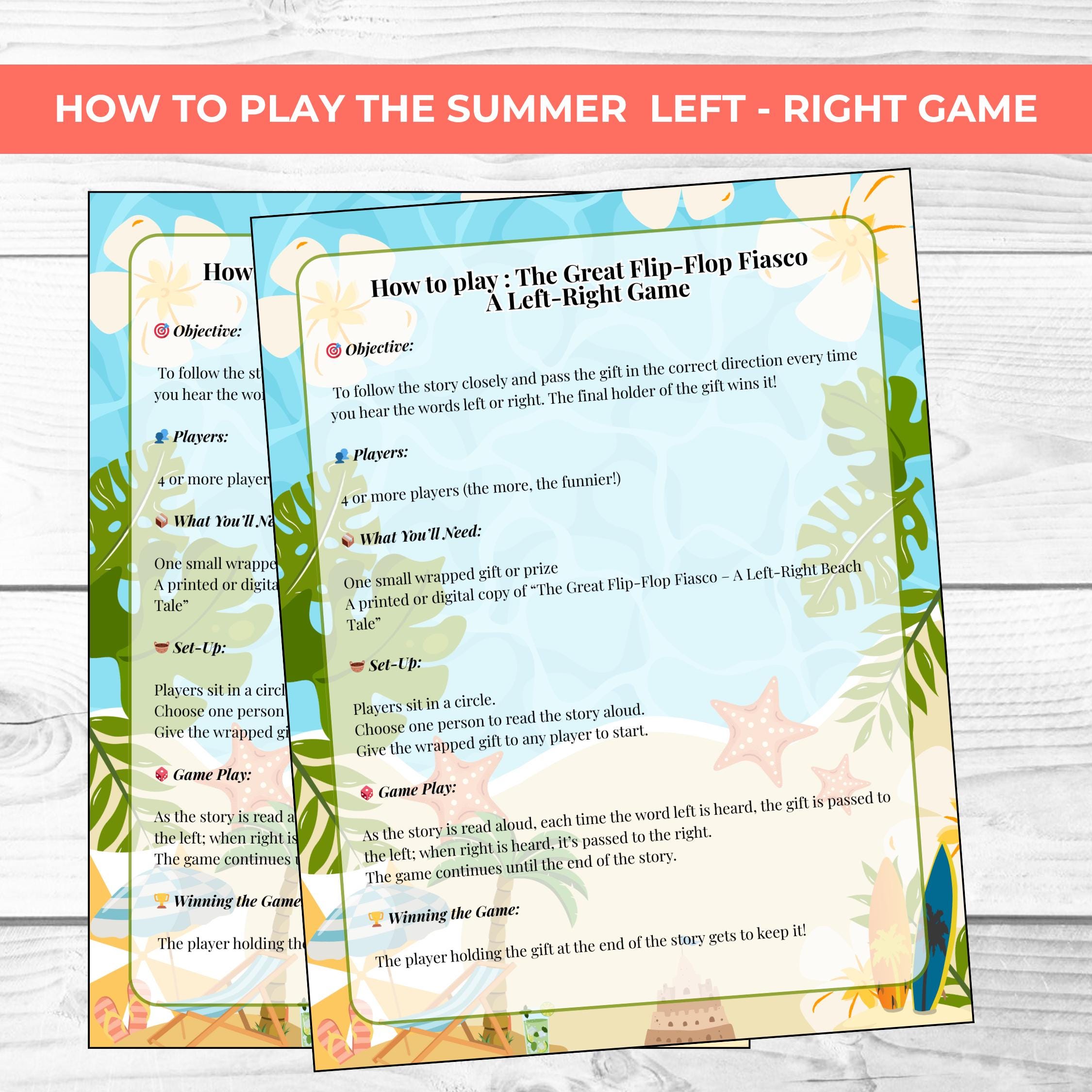 Summer Left Right Game for Beach Party, BBQ, Family Reunion, or Kids ...