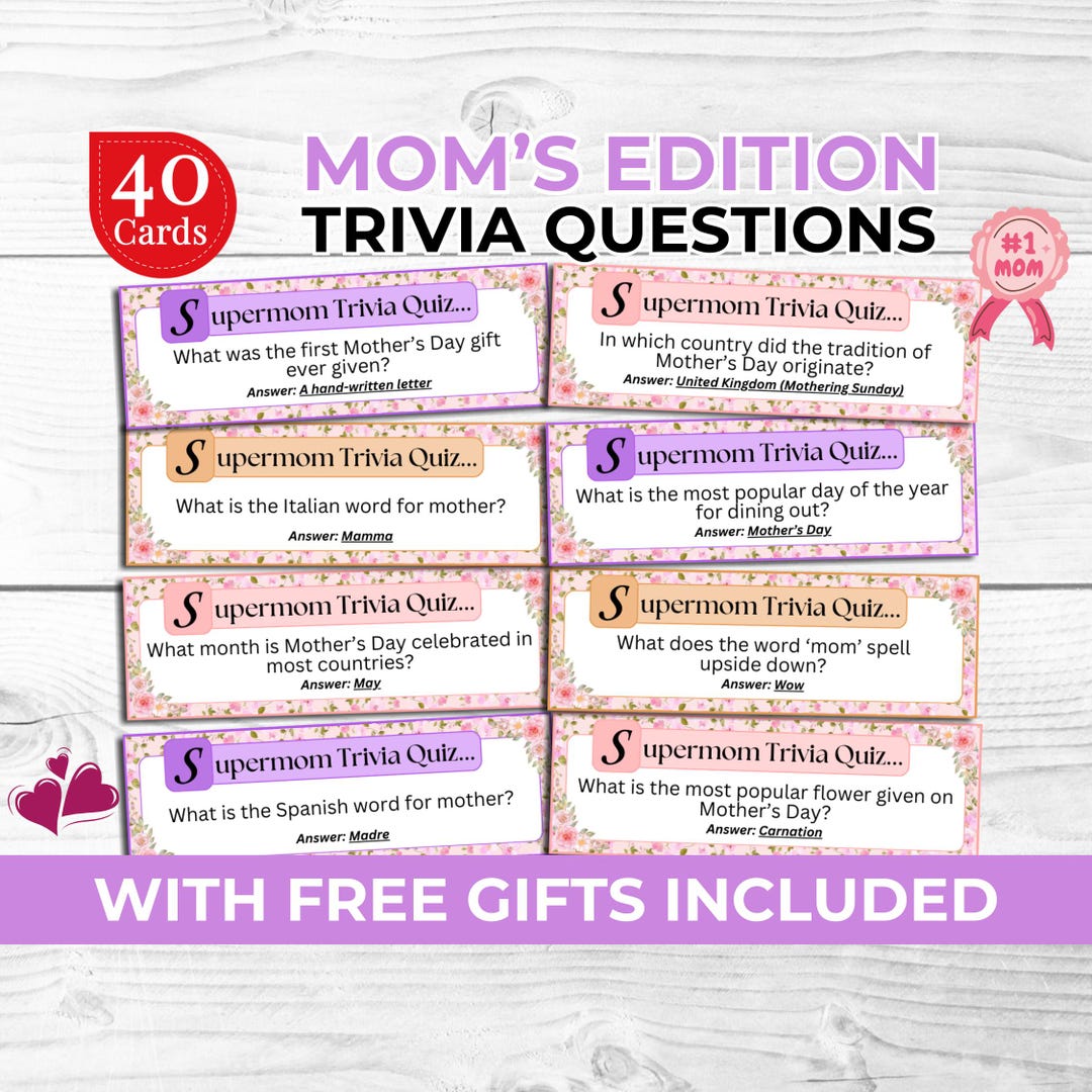 Mother's Day Trivia Quiz Game Printable | Fun Mother's Day Party ...