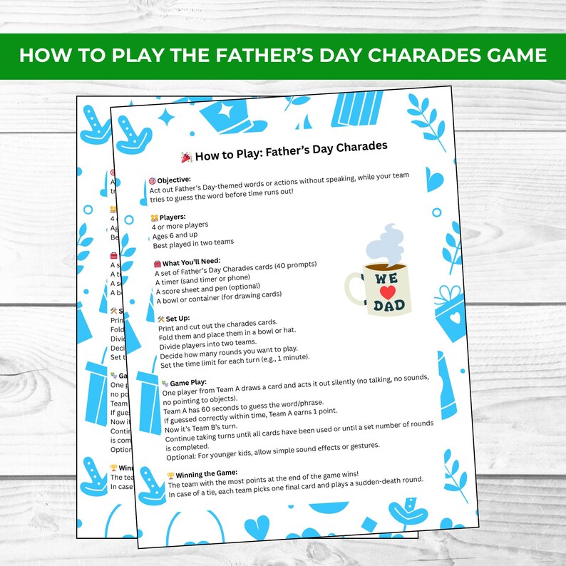 Father's Day Charades Game Printable for Kids, Family & Adults + Free ...