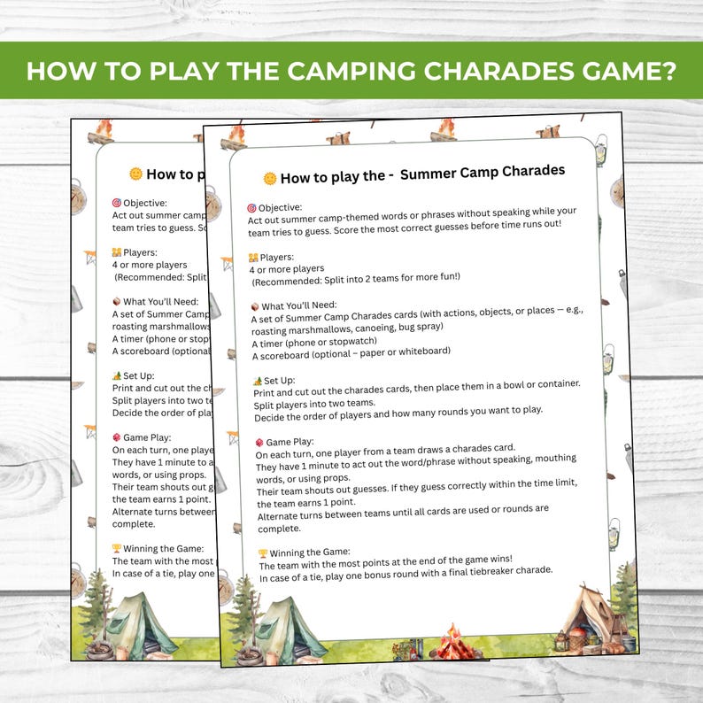 Printable Camping Charades Game for Kids & Families – Unique Campfire ...