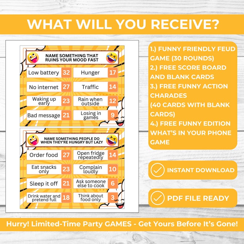 Funny Friendly Feud Game Printable Family Party Game for Adults Kids ...