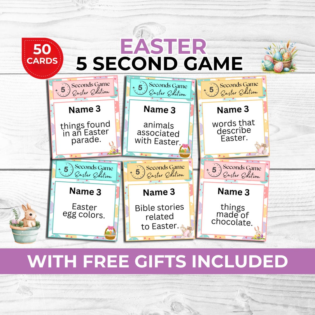 Fun Easter 5 Second Game Cards – Printable Easter Party Game + FREE ...
