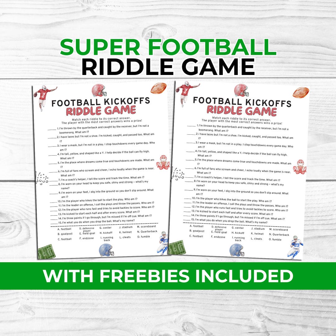 Football Riddle Game Printable for Kids, Teens & Adults | Fun Tailgate ...