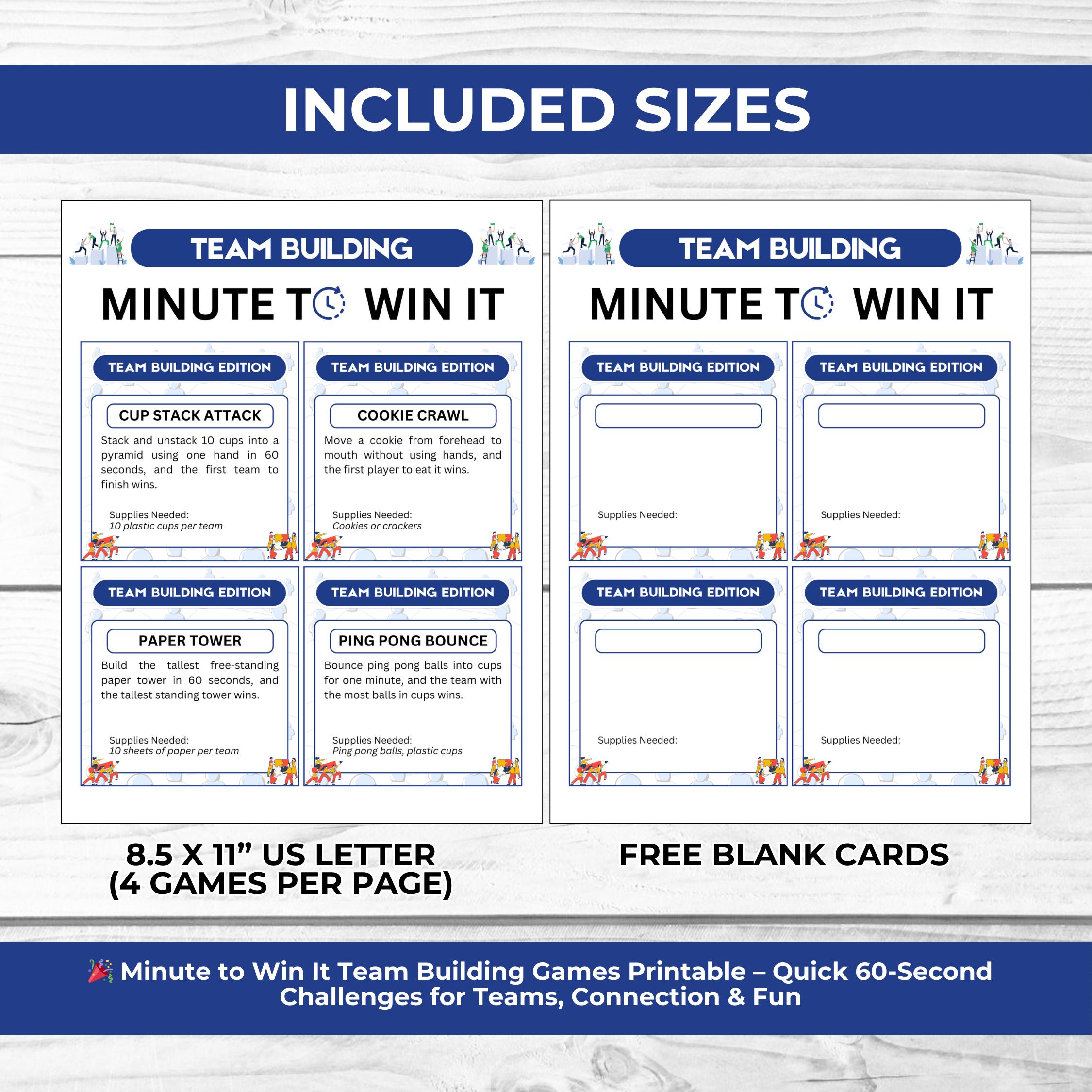 Team Building Minute to Win It Games Printable for Work, Office ...