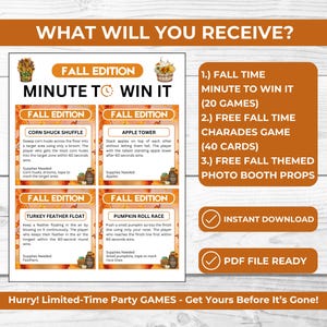 Printable Fall Minute to Win It Games for Kids & Adults | Autumn Party ...