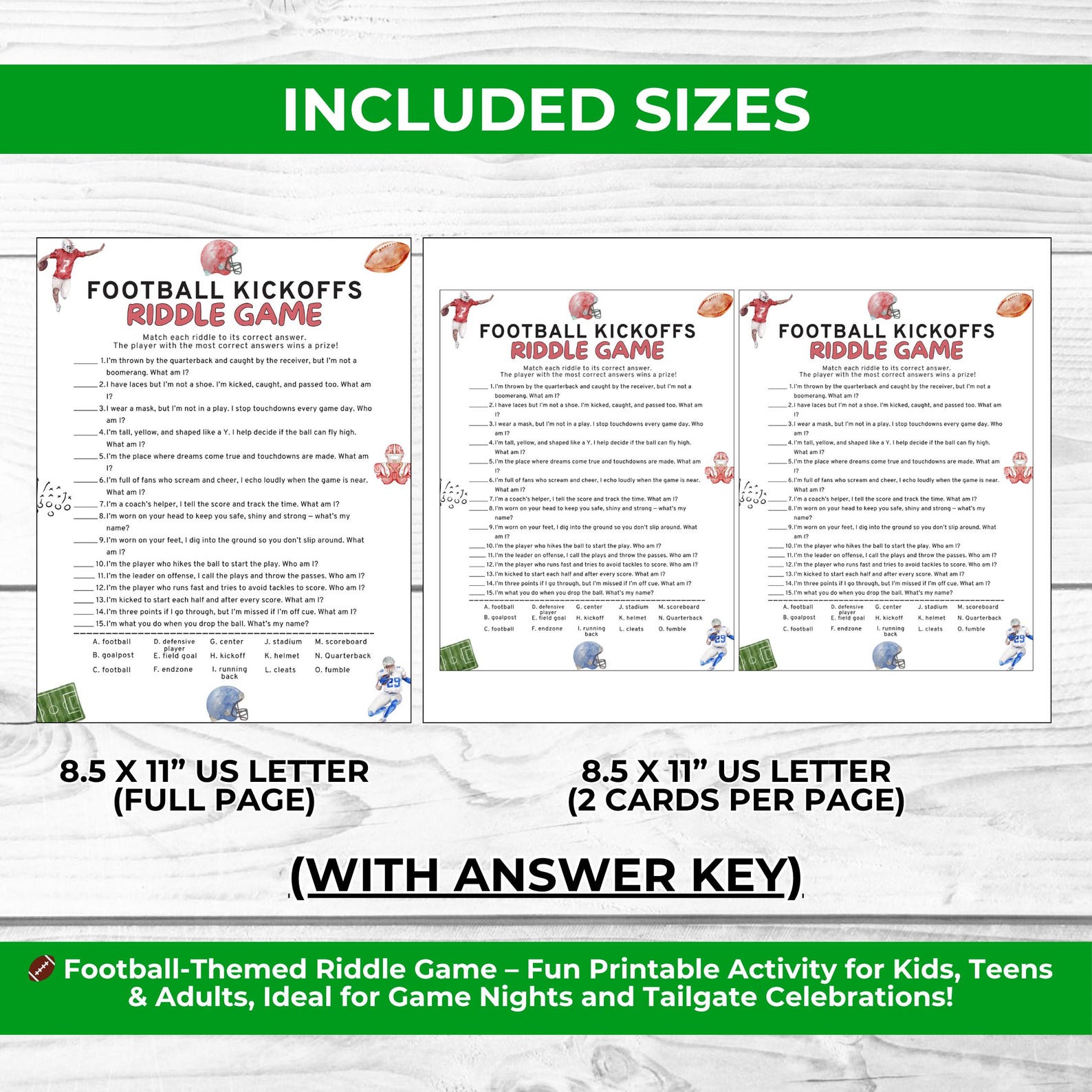 Football Riddle Game Printable for Kids, Teens & Adults | Fun Tailgate ...